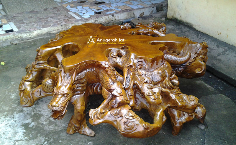 Meja Akar Jati Ukiran Naga - Anugerah Jati Furniture