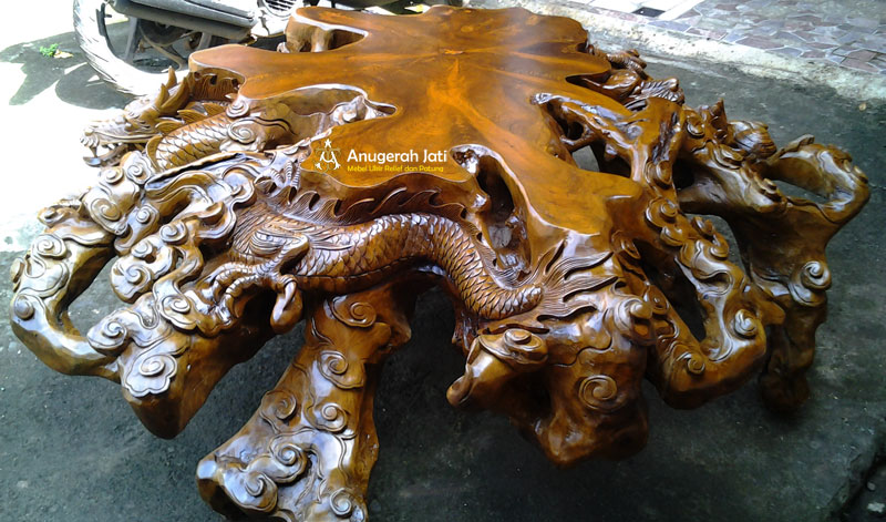 Meja Akar Jati Ukiran Naga - Anugerah Jati Furniture